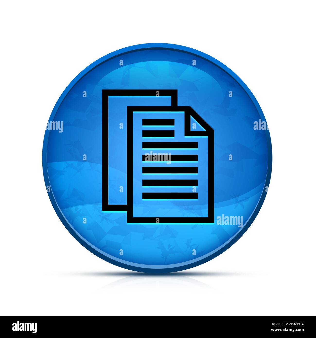 Document pages icon on classy splash blue round button Stock Photo - Alamy