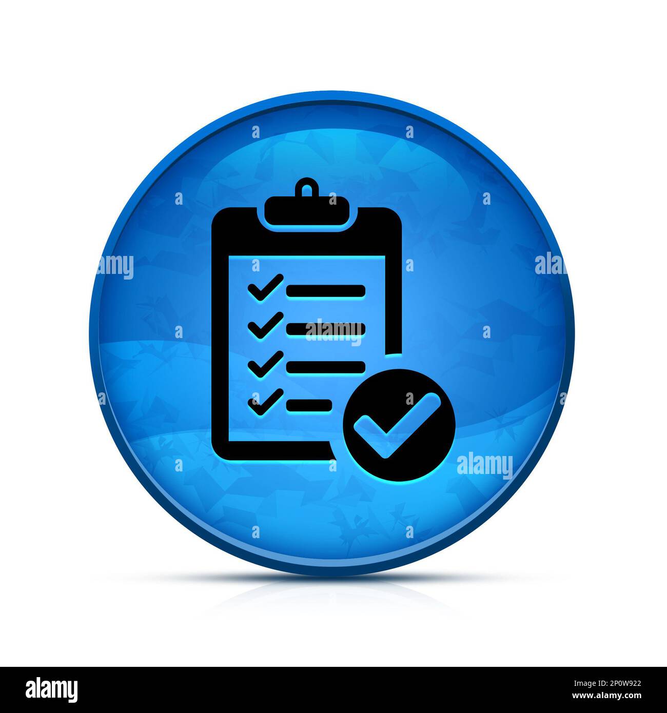 Checklist icon on classy splash blue round button Stock Photo - Alamy