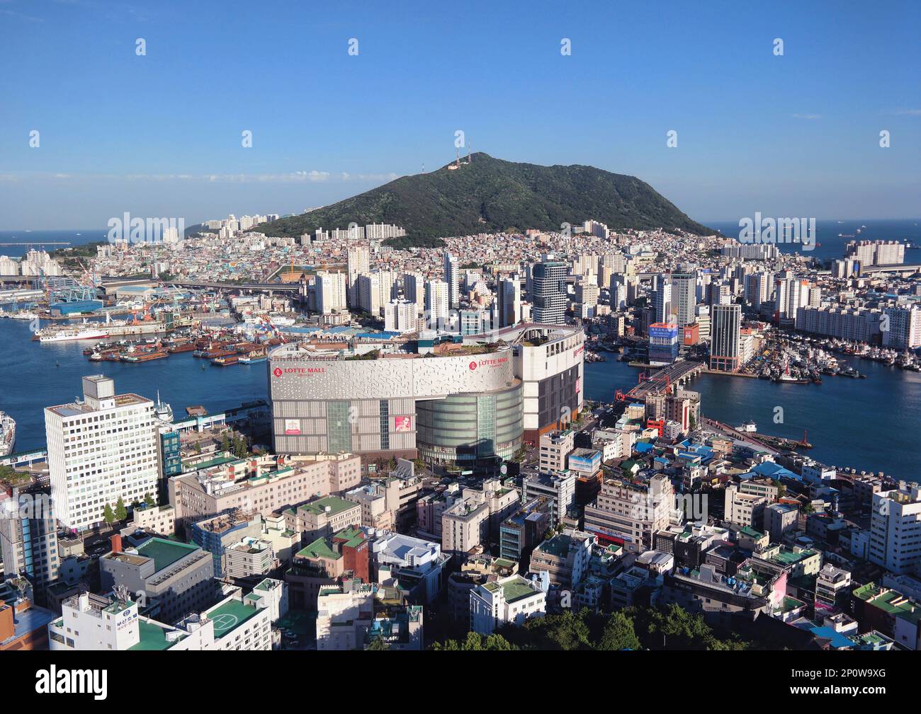 Busan, South Korea - May 2019: Aerial view of the Busan Harbour ...