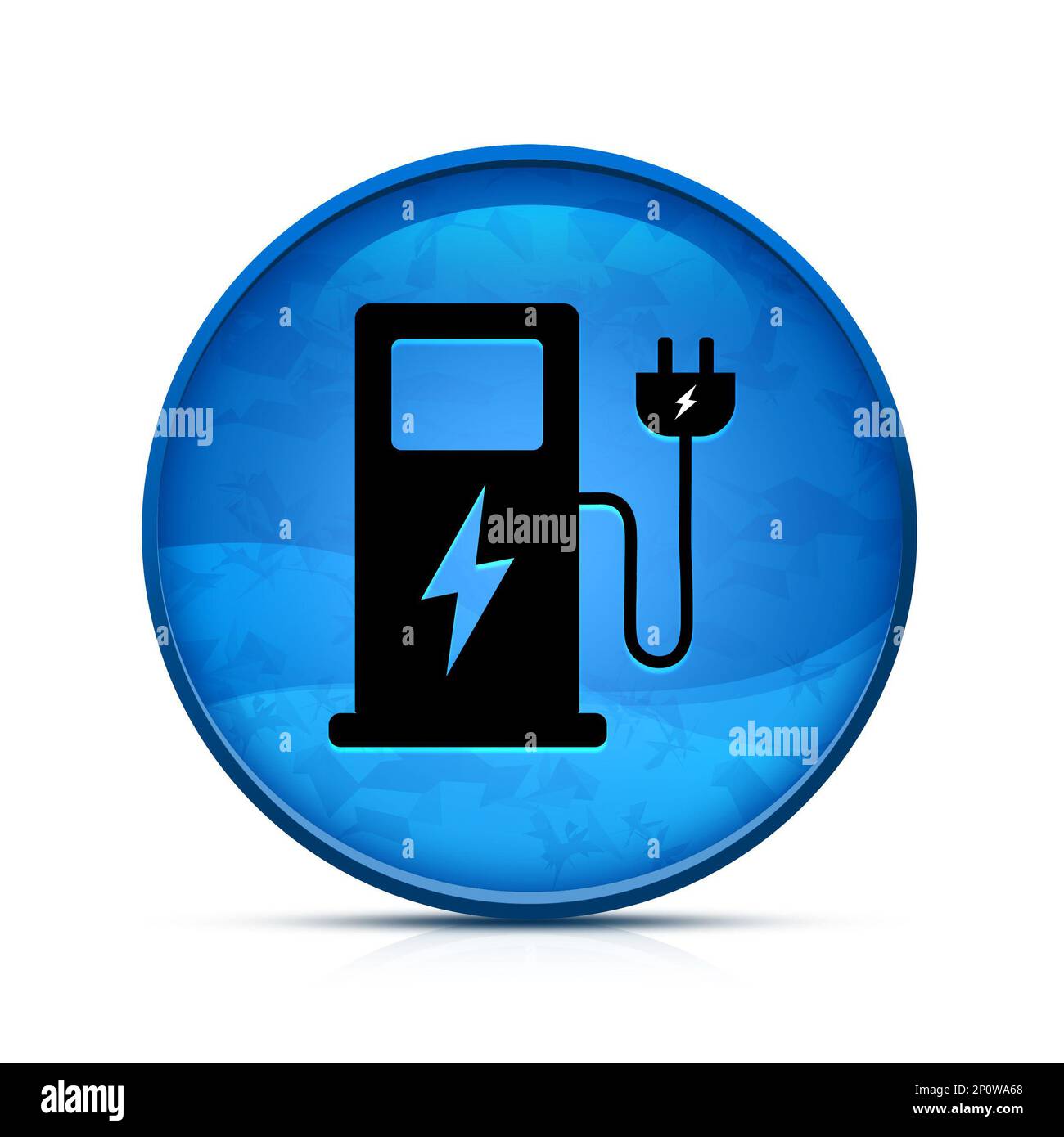 Electric vehicle charging station icon on classy splash blue round ...