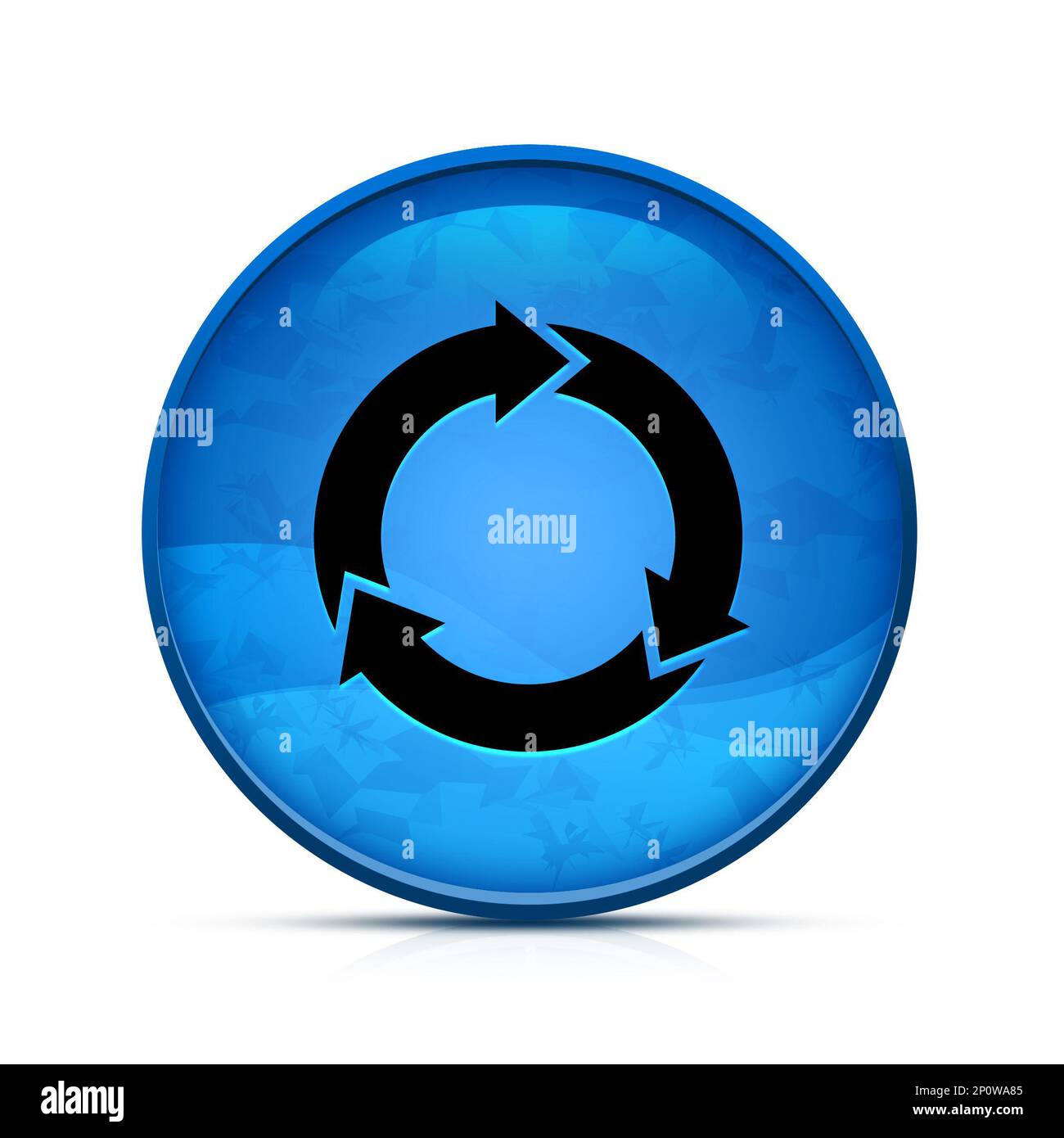 Three circle arrows icon on classy splash blue round button Stock Photo ...