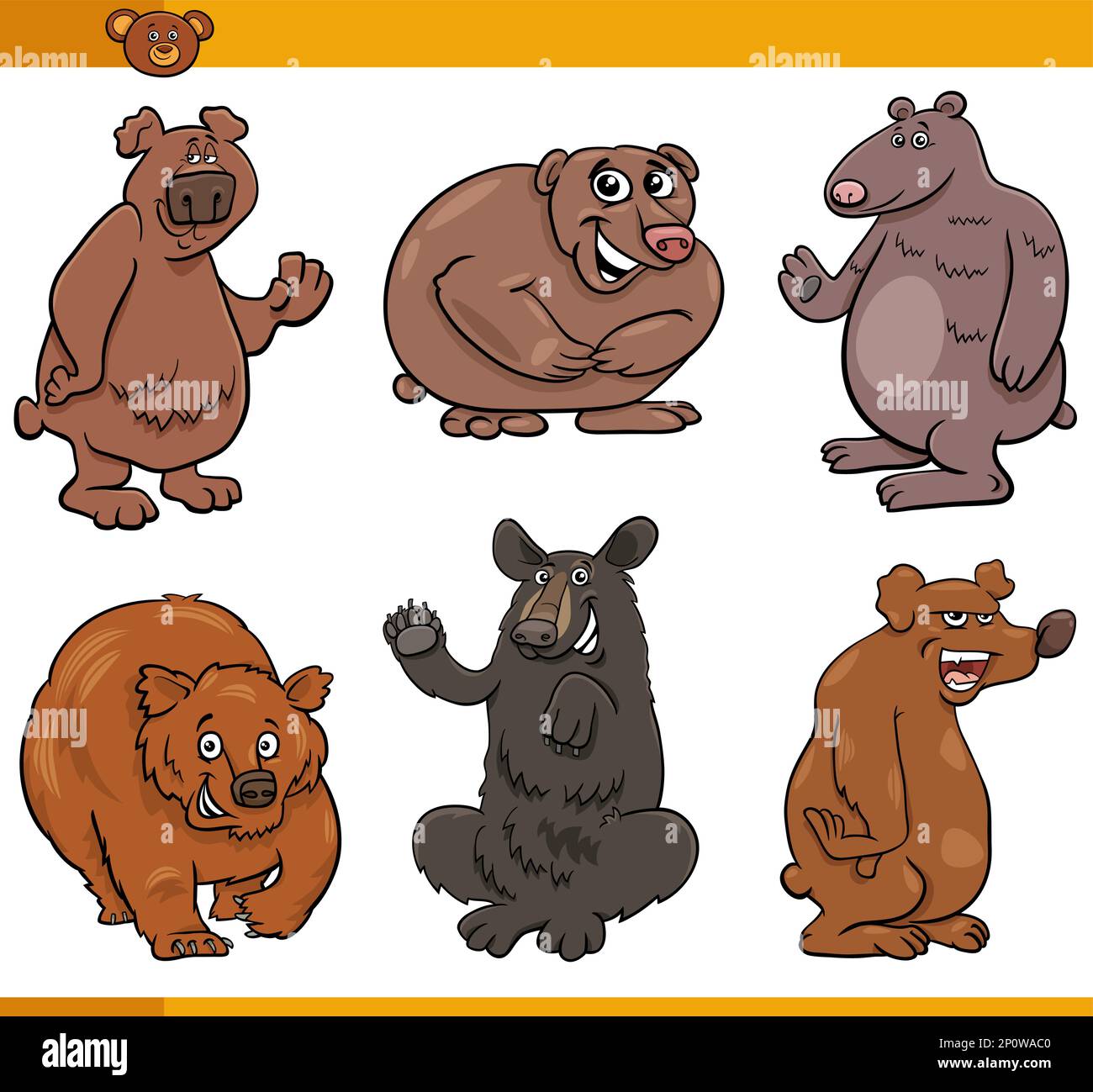 Cartoon illustration of funny bears comic animal characters set Stock ...