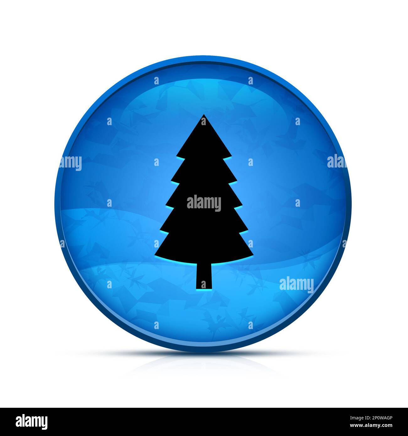 Evergreen conifer pine tree icon on classy splash blue round button ...