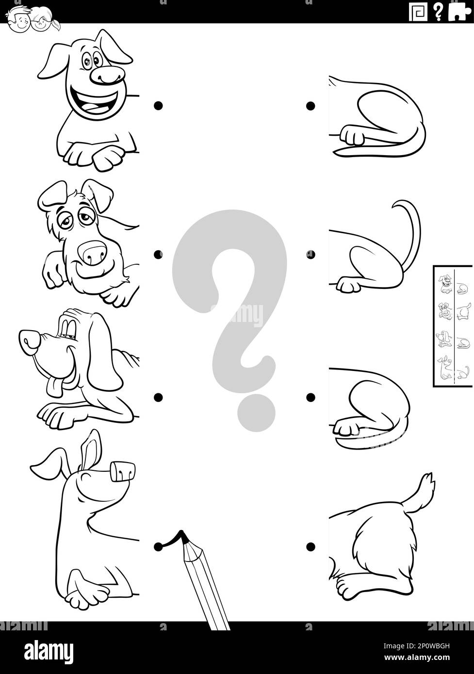 Black and white cartoon illustration of educational task of matching ...
