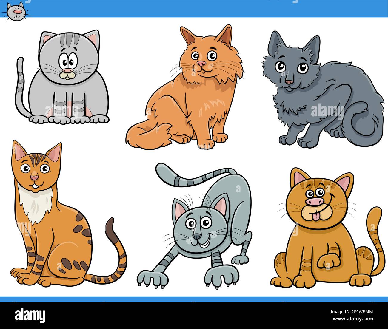 Cartoon illustration of cats and kittens comic animal characters set ...
