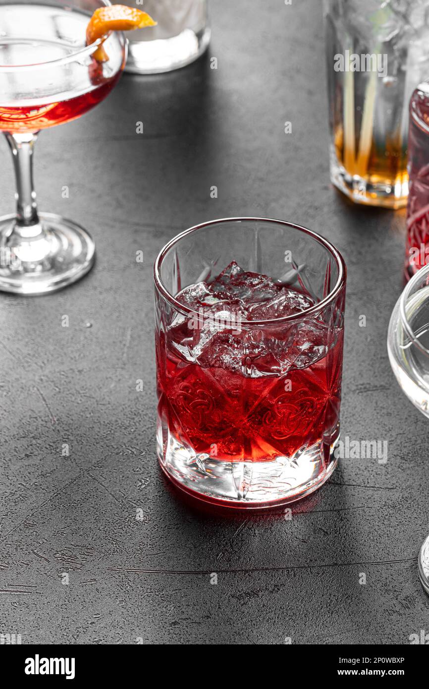 Different glasses with assorted cocktails Stock Photo - Alamy