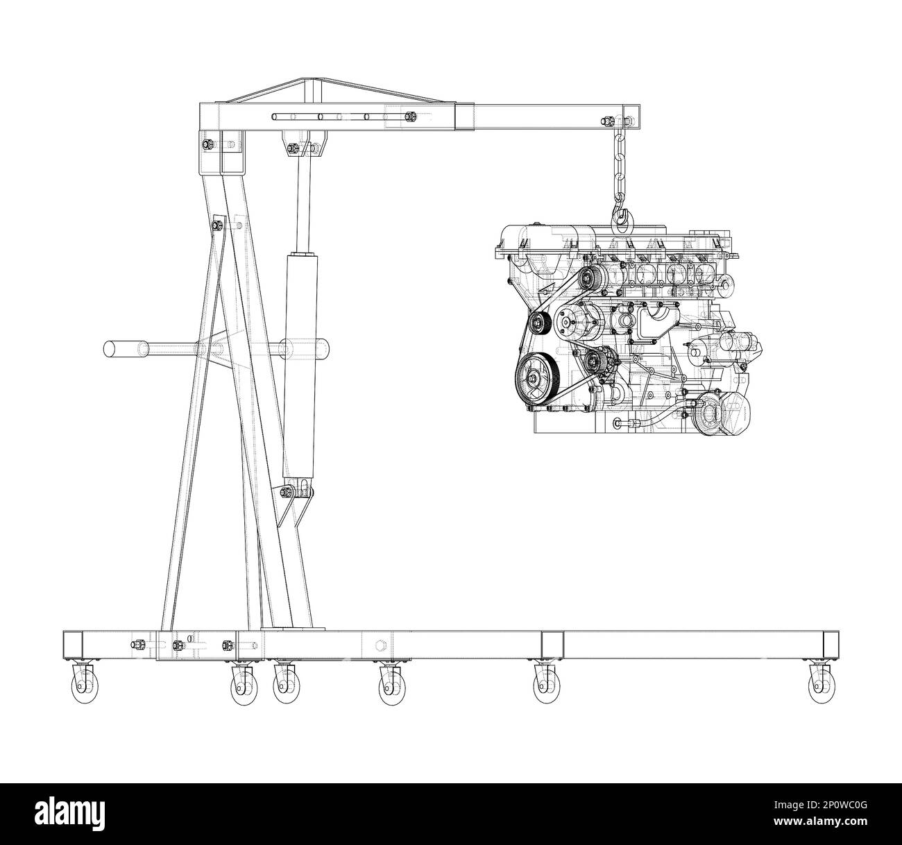 Engine hoist with engine Stock Photo - Alamy