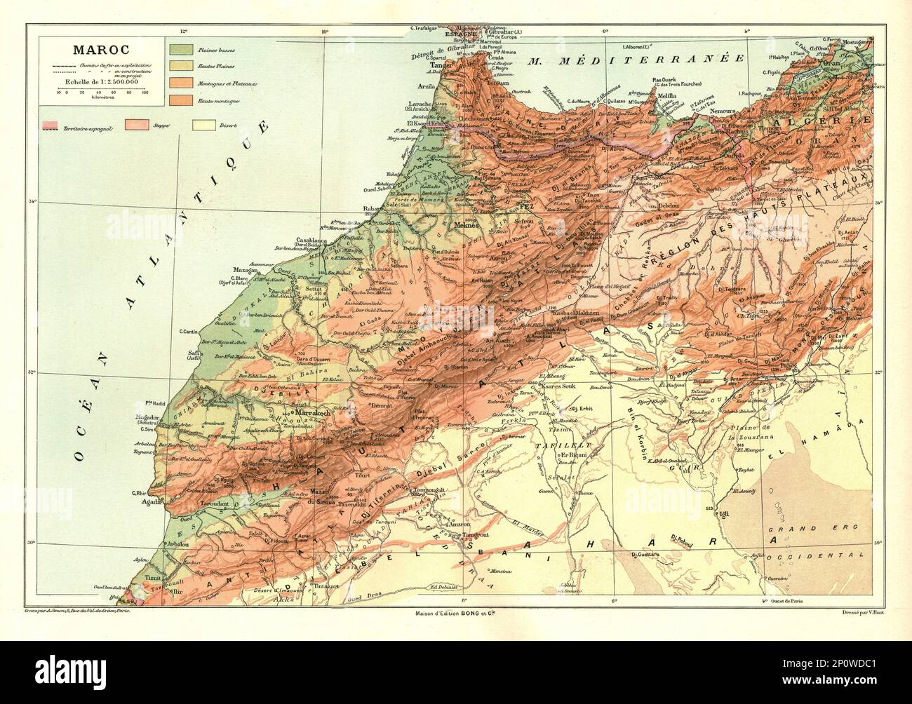 ''Relief Map of Maroc', 1914. From "Grande Geographie Bong Illustree ...