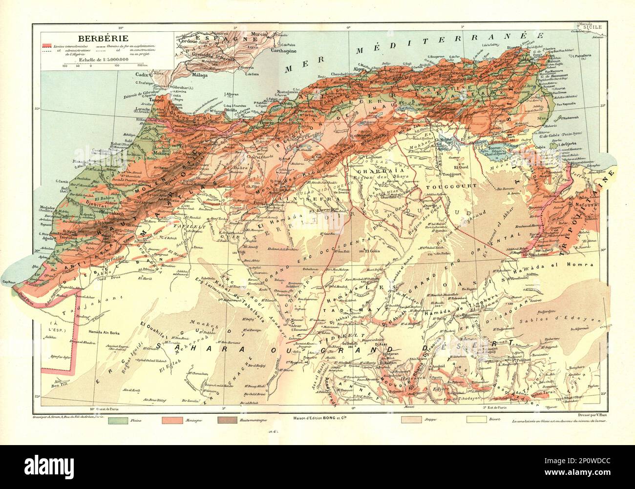 ''Relief Map of Berberie', 1914. From "Grande Geographie Bong Illustree ...
