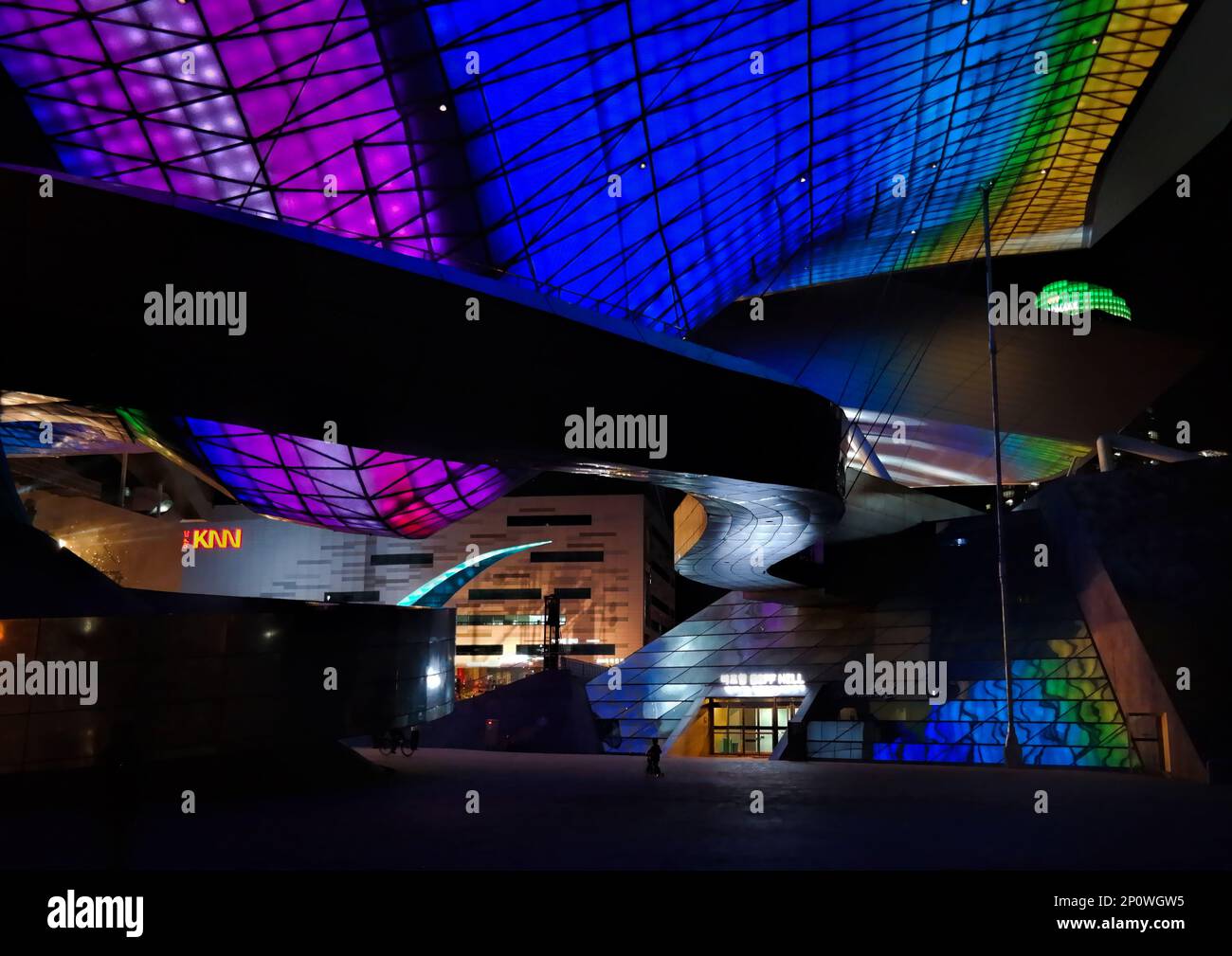 Busan, South Korea - May 2019: Roof full of LED lights viewed from ...