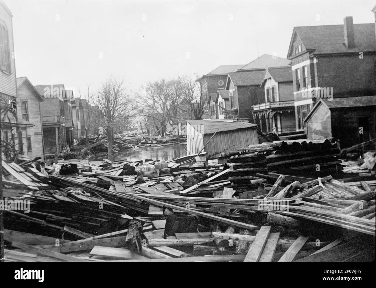 Flood Scenes, Dayton, Ohio?, 1913. Collapsed timber buildings Stock ...