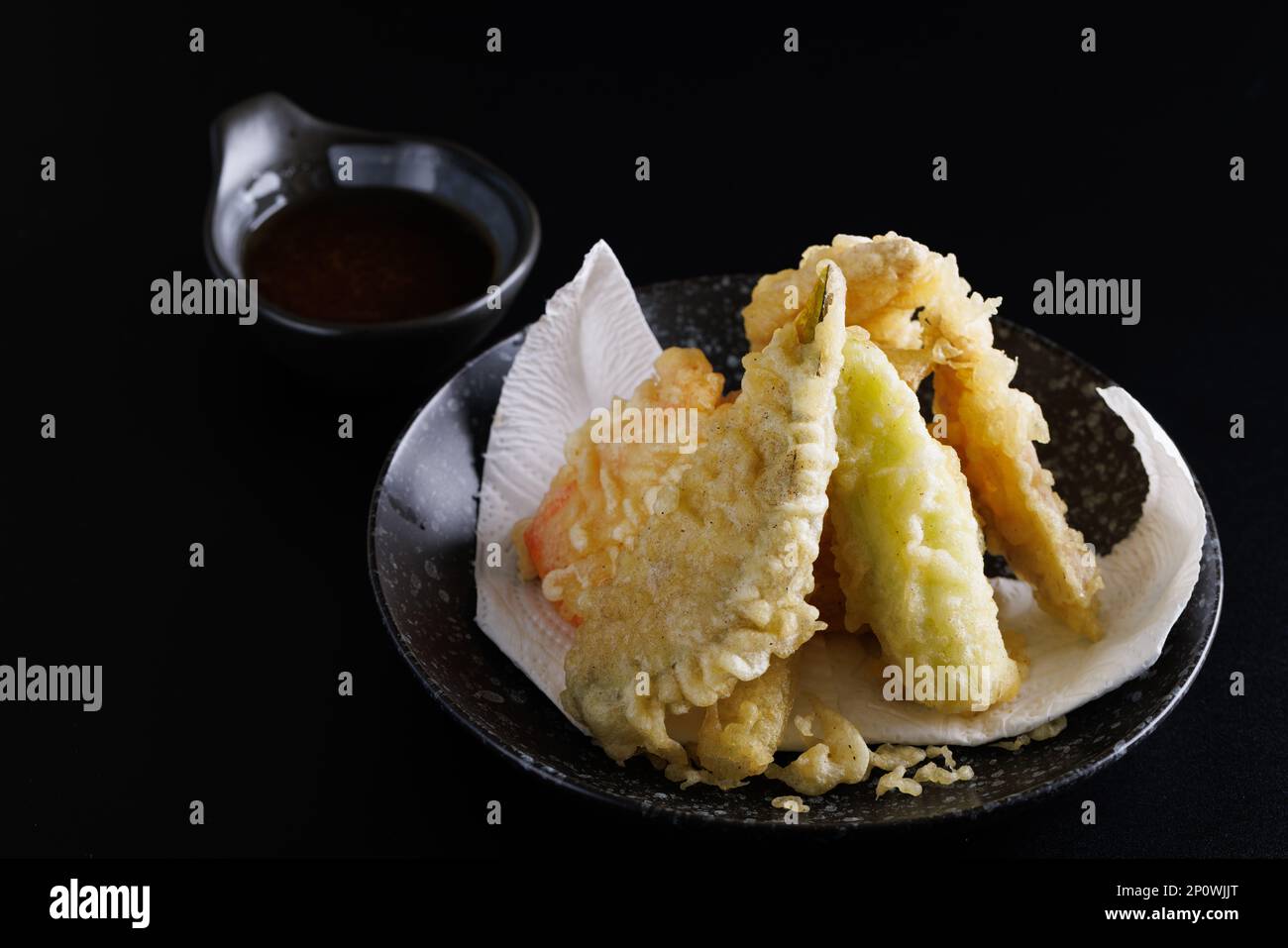Mix tempura with shrimp fish and vegetable Japanese food isolated in ...