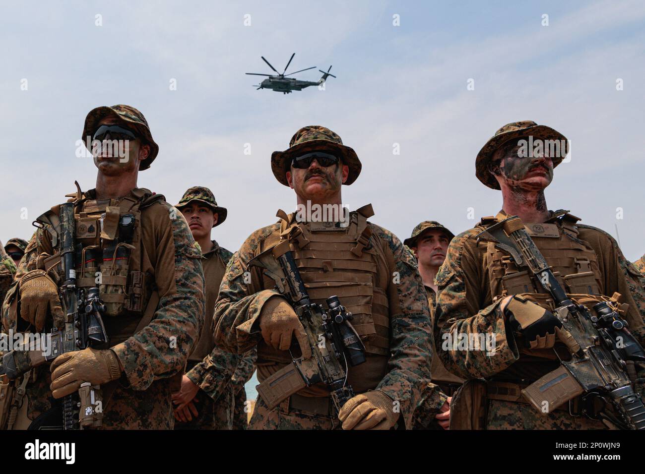 US marines seen posing for photo during the joint military exercise on ...
