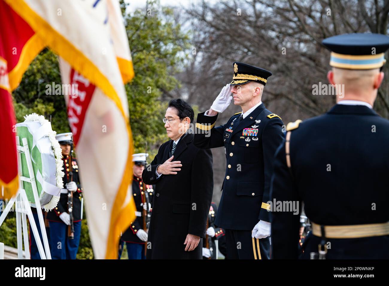 Japanese Prime Minister Fumio Kishida (left) and Maj. Gen. Allan M ...