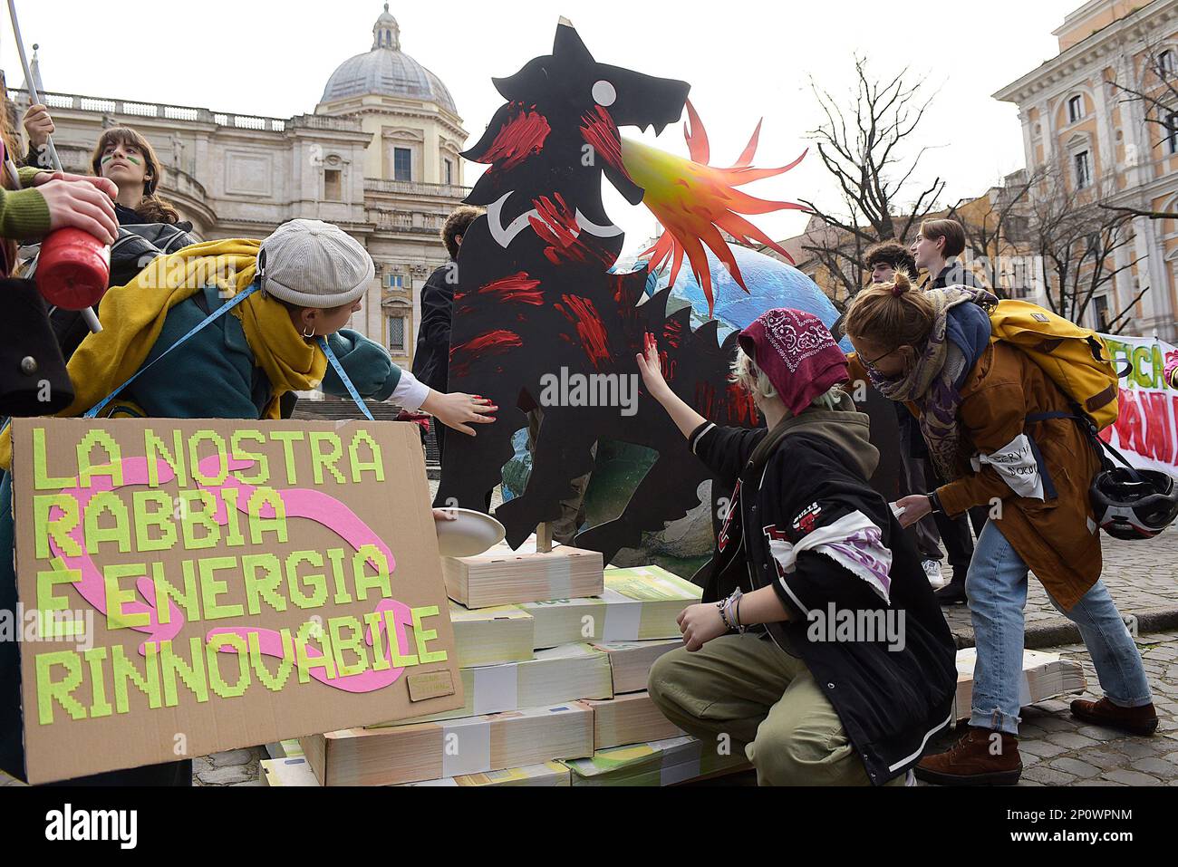 Rome, Italy. 03 march 2023. Protesters make a demonstrative action ...