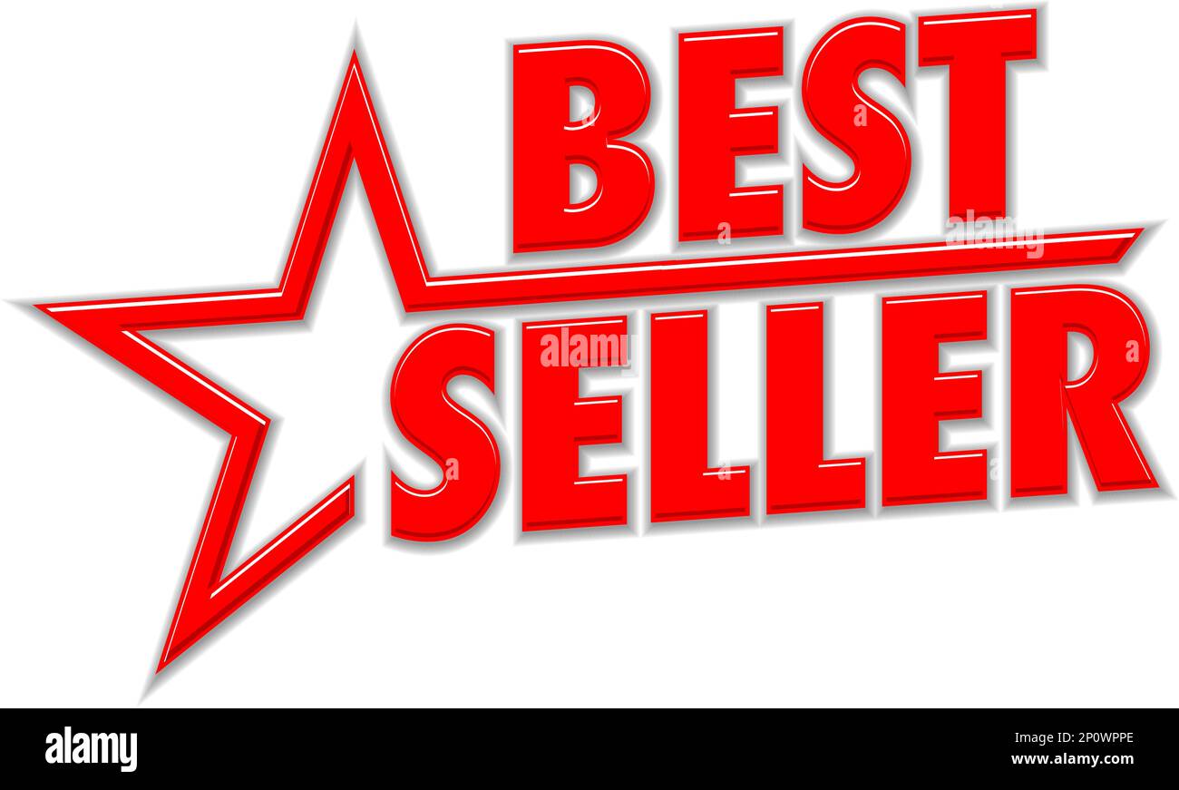 Red advertising sticker Best Seller with star. Vector on transparent ...