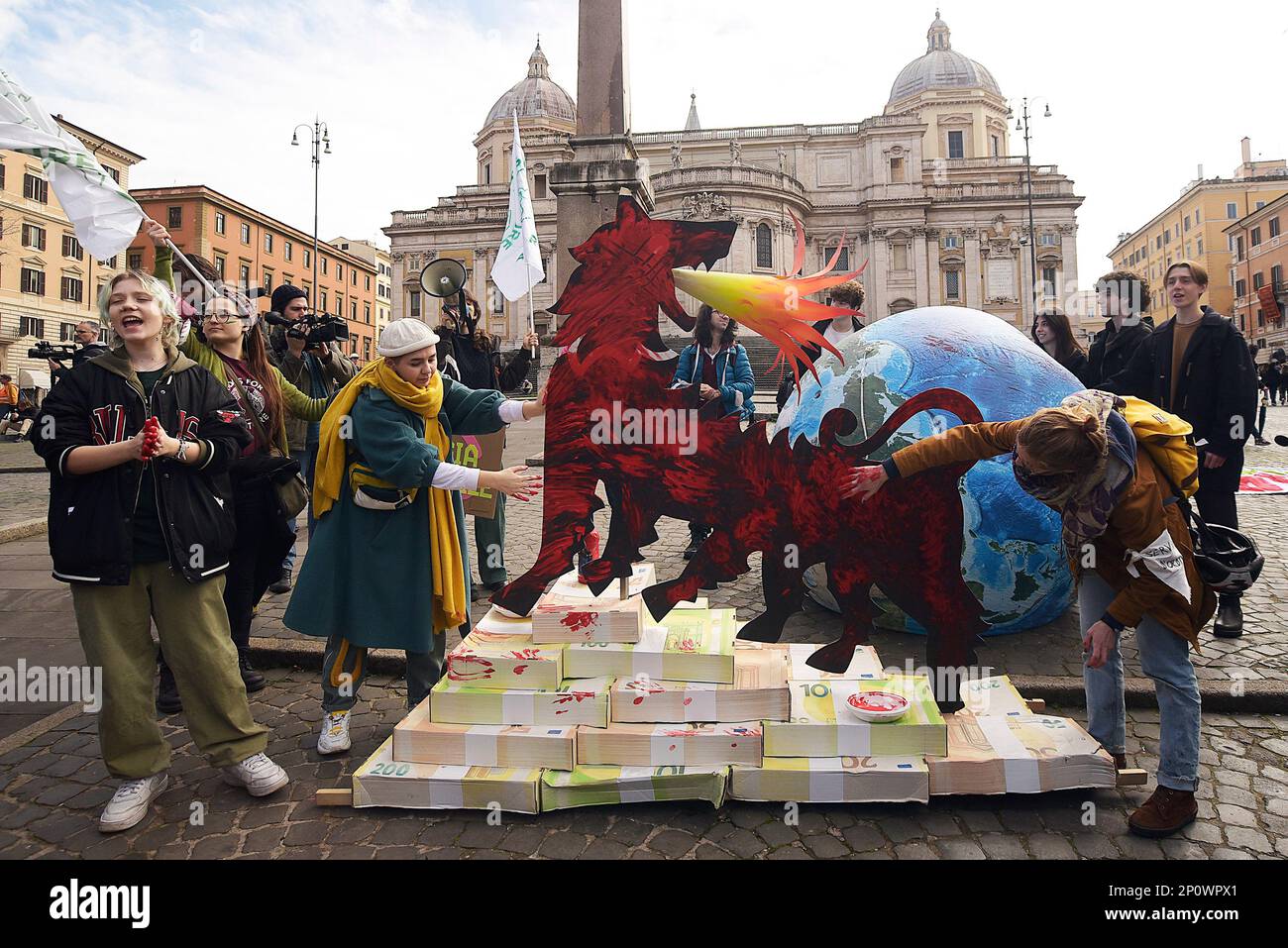 Rome, Italy. 03 march 2023. Protesters make a demonstrative action ...