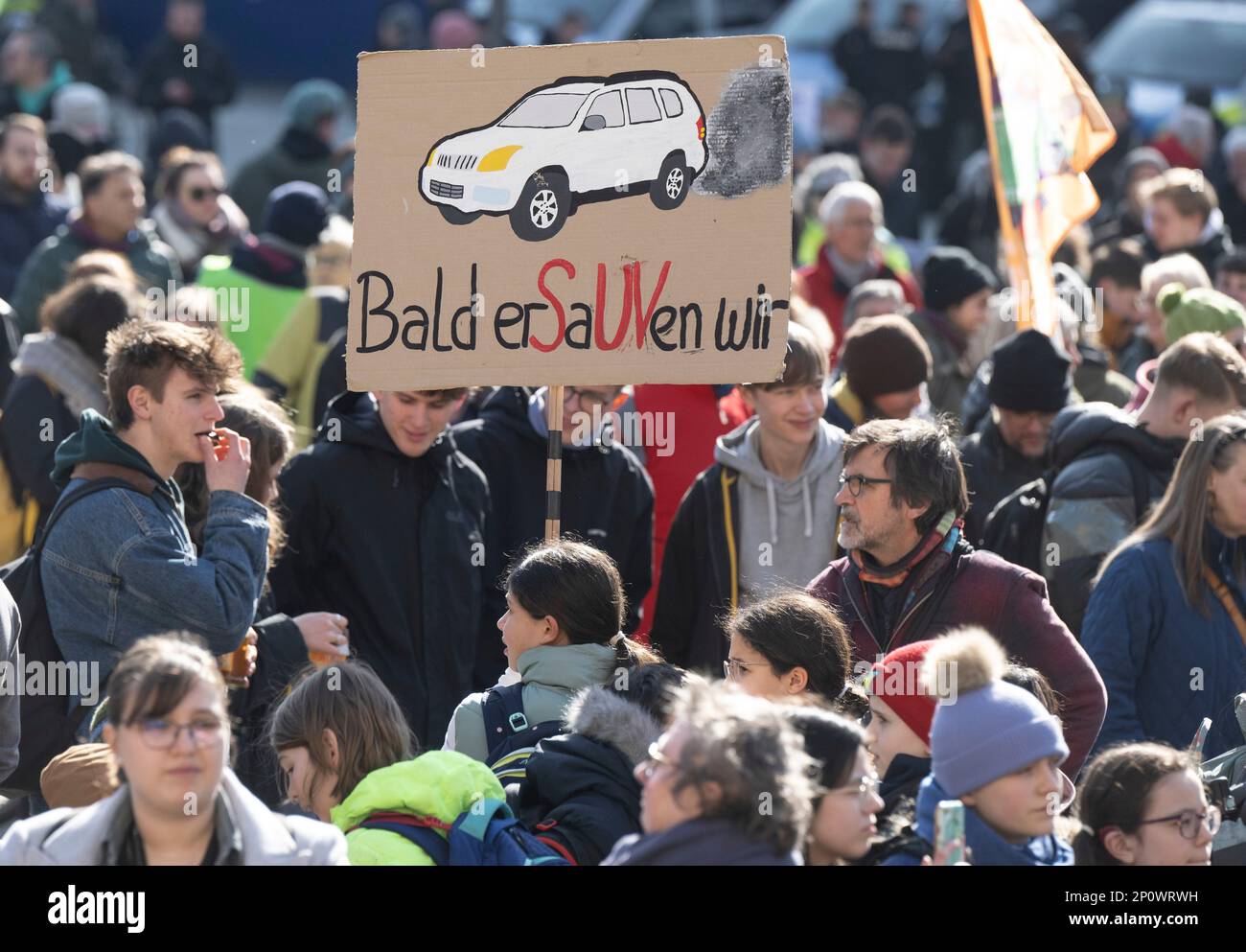 03 March 2023, Hesse, Frankfurt/Main: "Soon we will erSaUve" is written ...