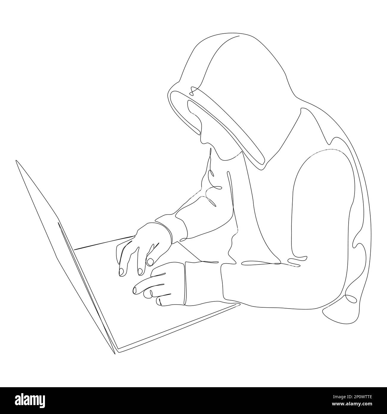 One Continuous Line Of A Computer Hacker Thin Line Illustration Vector