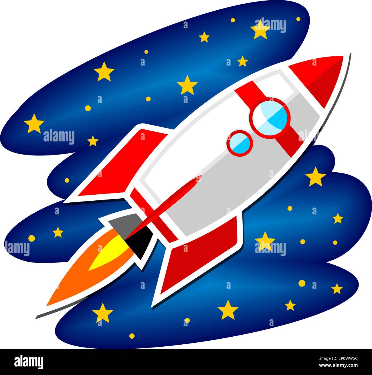 Cartoon rocket and stars in space sky. Vector on transparent background ...