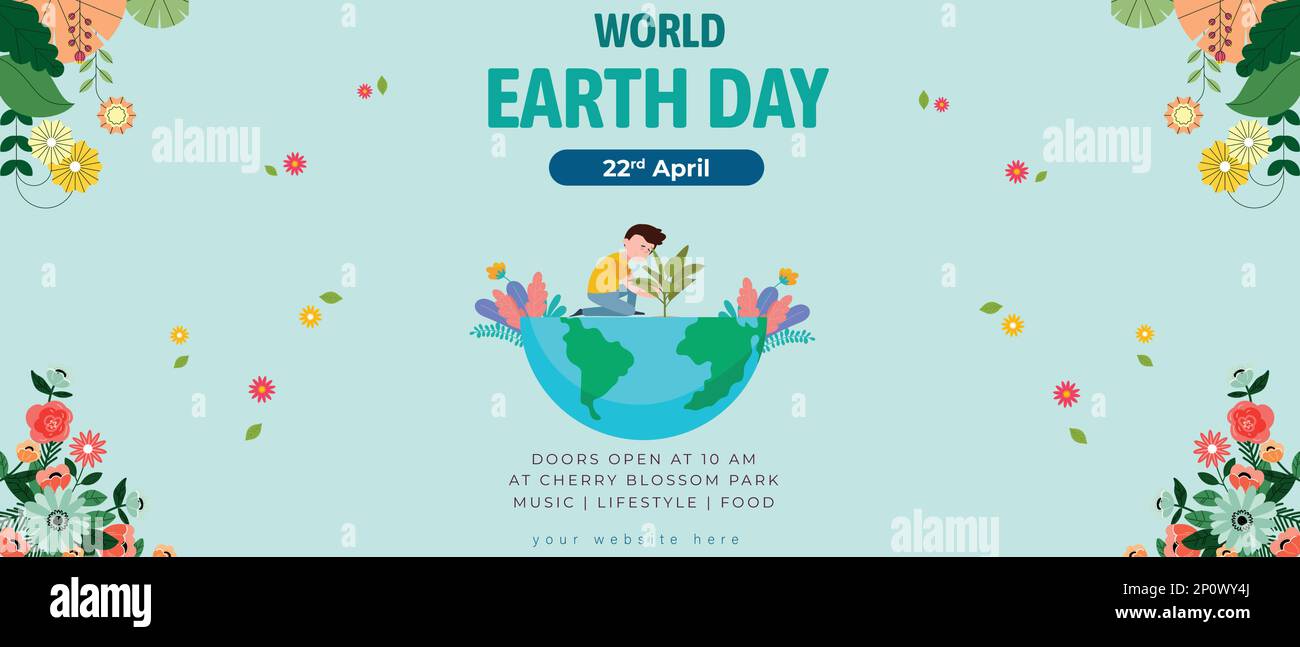 Happy earth day horizontal banner template design with globe map and ...