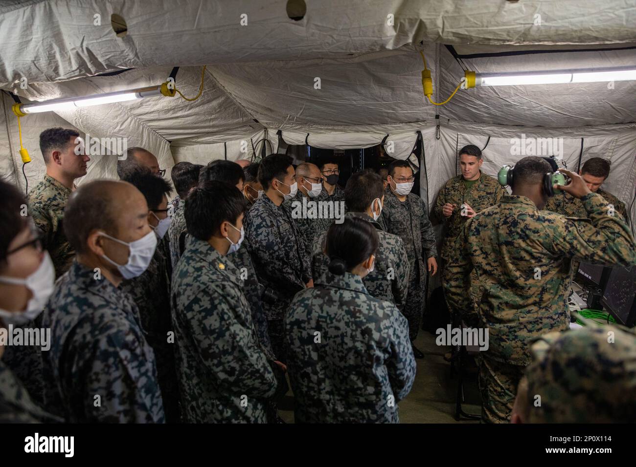 U.S. Marines with Marine Air Control Squadron (MACS) 4 give a tour of ...