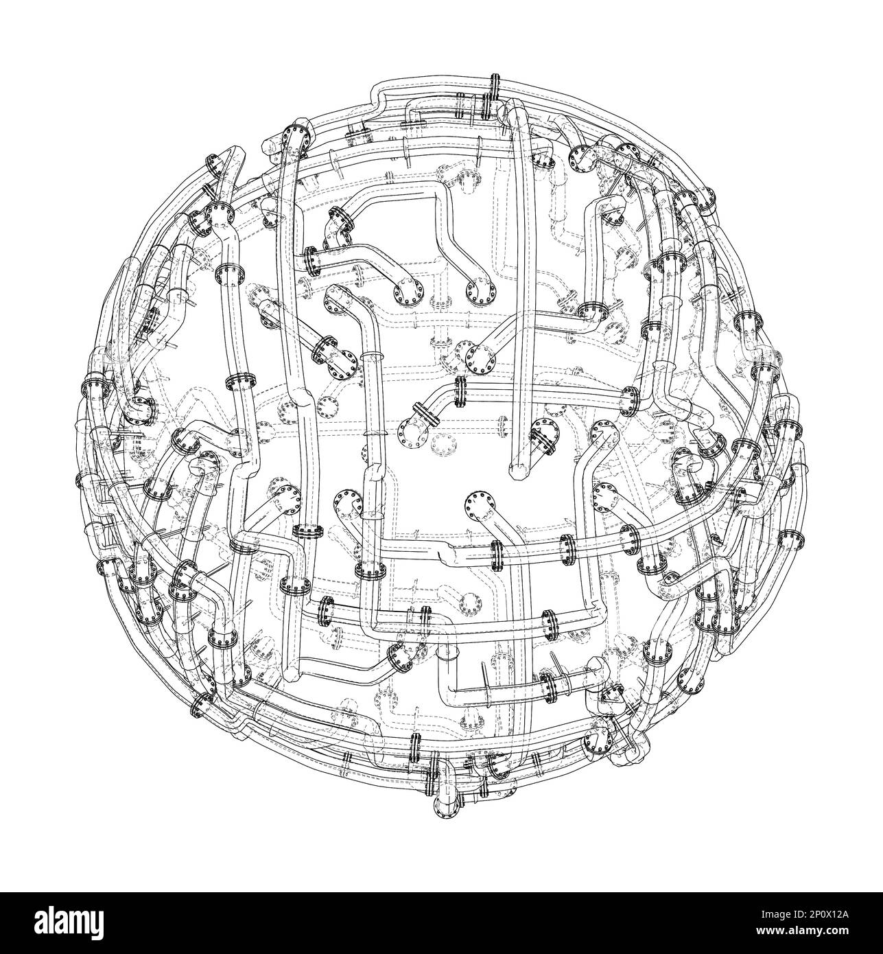 Pipes with flanges around a large sphere Stock Photo - Alamy