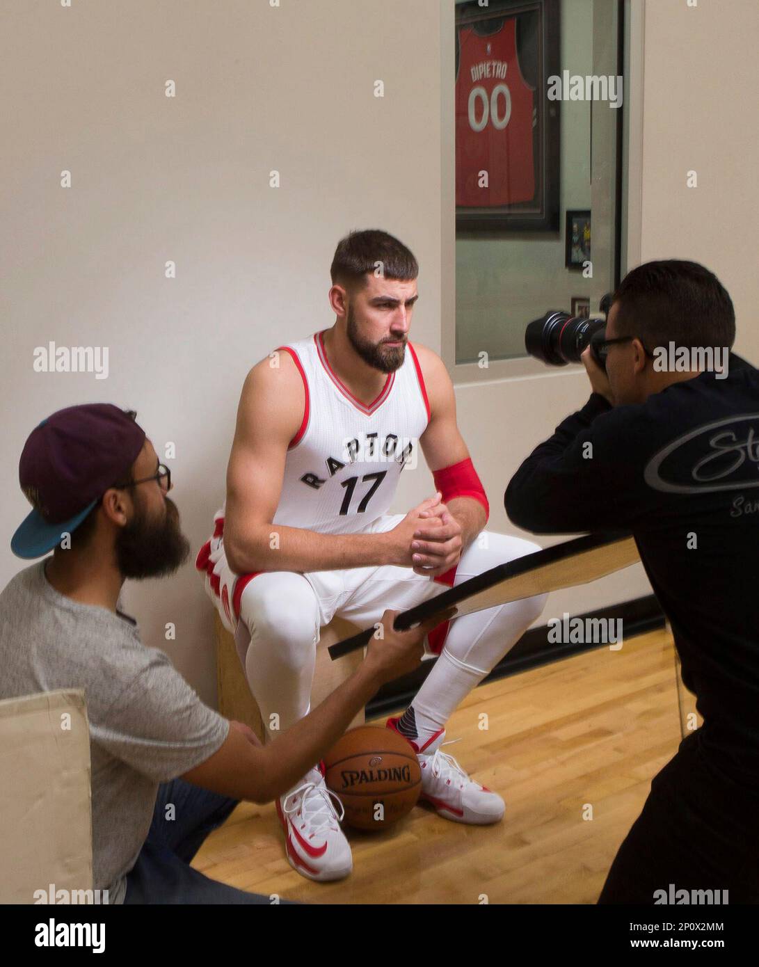 Toronto Raptors' Jonas Valanciunas poses for a photoshoot at a media ...