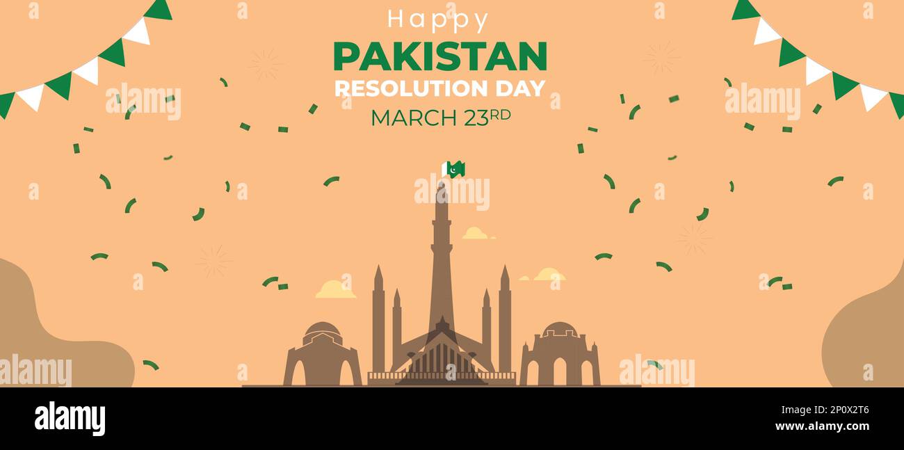 Pakistan Day horizontal banner illustration. Minar e Pakistan ...