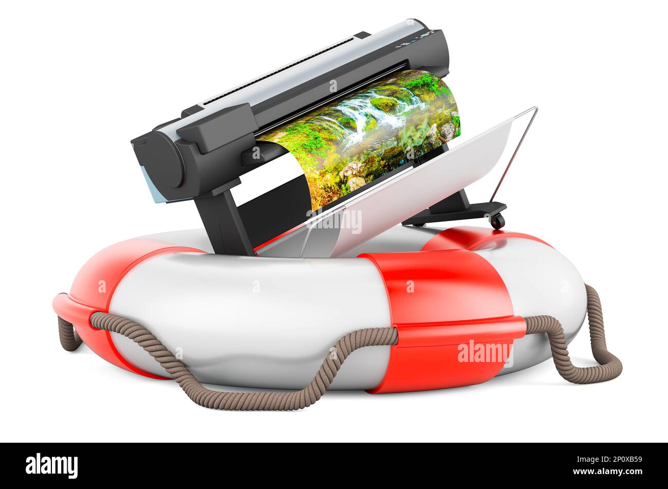 Plotter, large format inkjet printer inside lifebelt, 3D rendering ...