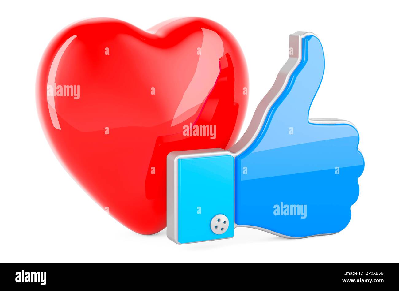 Red heart with like icon, 3D rendering isolated on white background ...