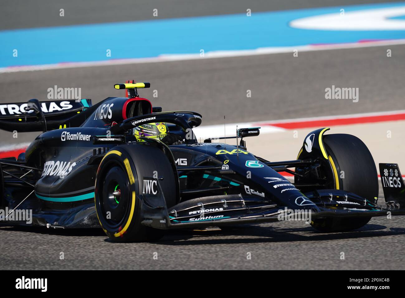 Mercedes' Lewis Hamilton during practice day of the Bahrain Grand Prix ...