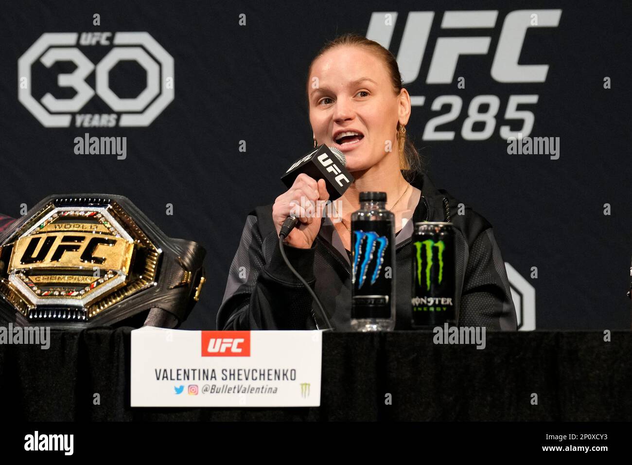 LAS VEGAS, NV - March 2: Valentina Shevchenko speaks with the press and ...