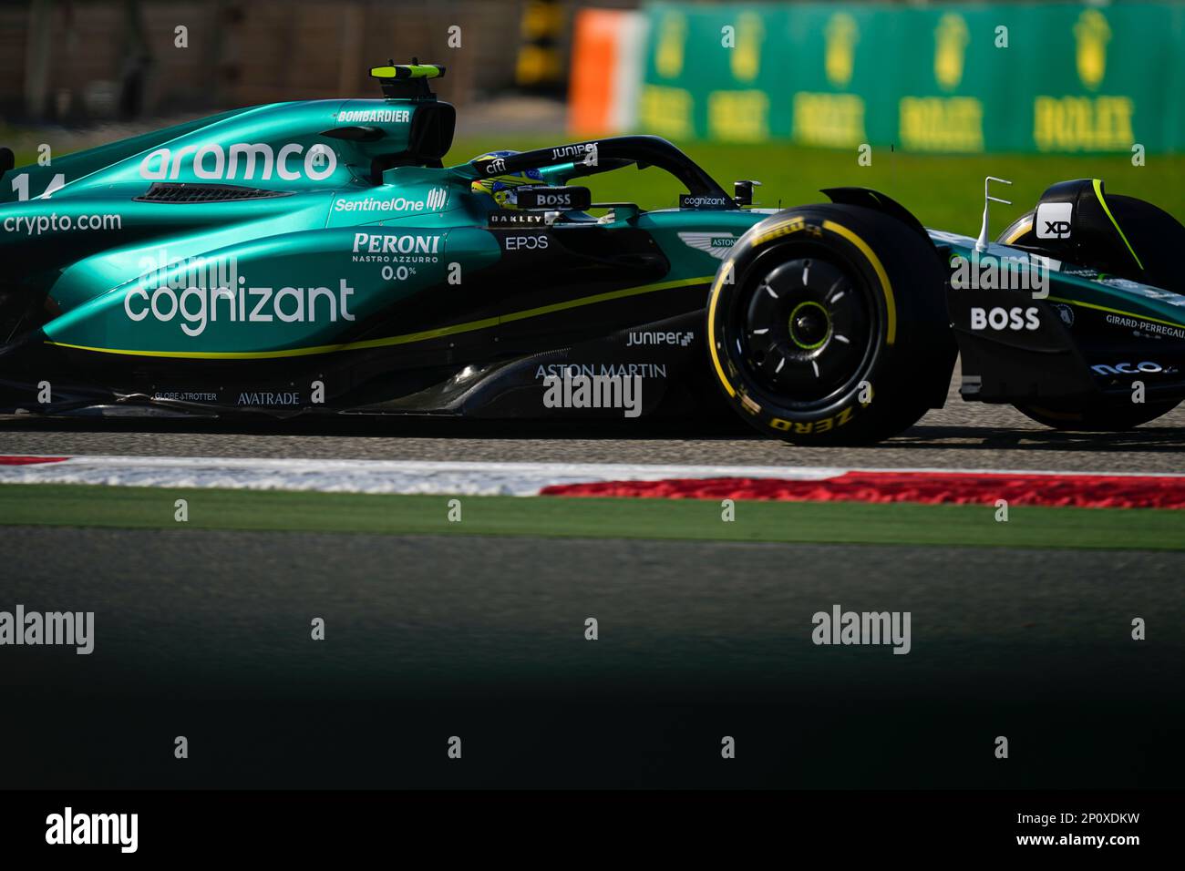Aston Martin driver Fernando Alonso of Spain in action during practice ...