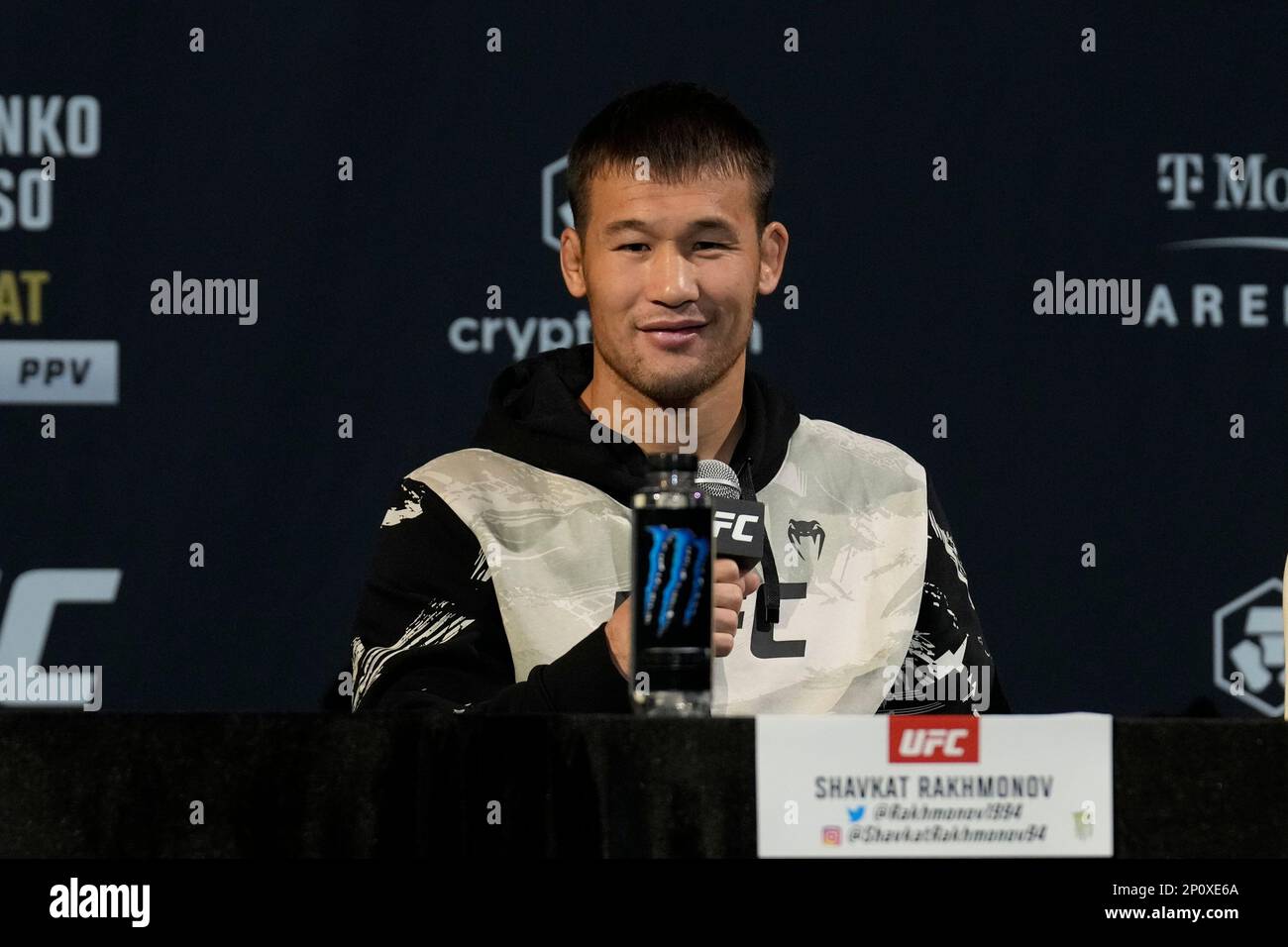 LAS VEGAS, NV - March 2: Shavkat Rakhmonov speaks with the press and ...
