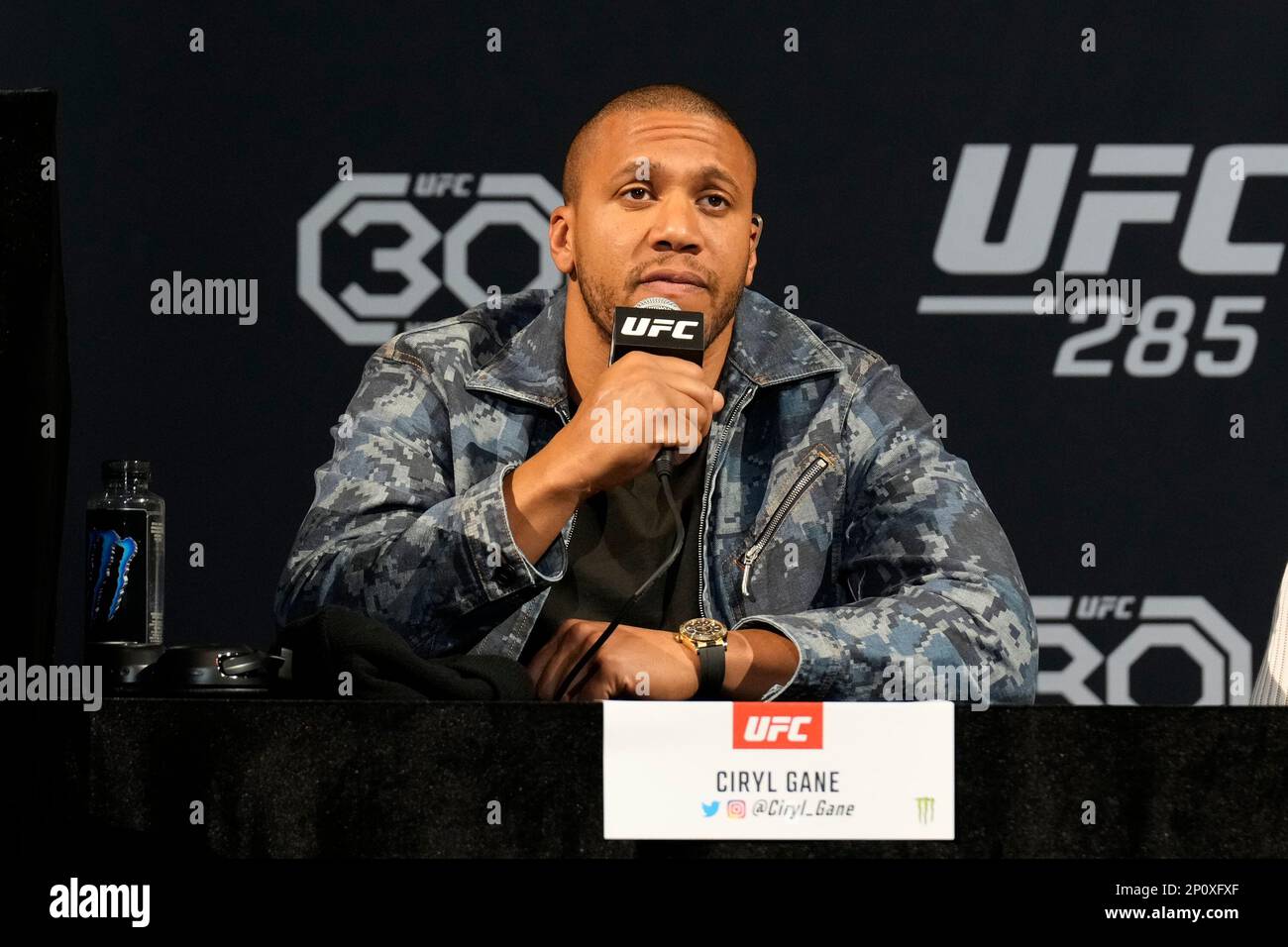 LAS VEGAS, NV - March 2: Ciryl Gane speaks with the press and the fans ...
