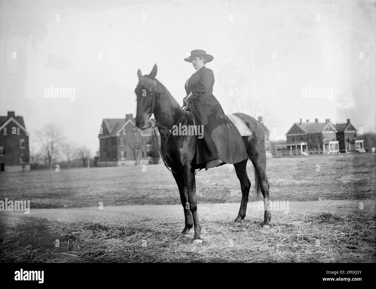 Mrs. Russell M. McLennan, Suffragette, 1913. Woman riding astride a ...