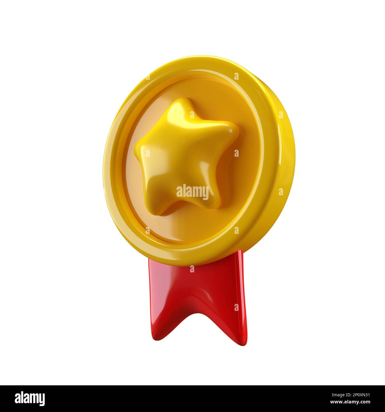 Reward Winner yellow medal with star and red ribbon. 3d illustration ...