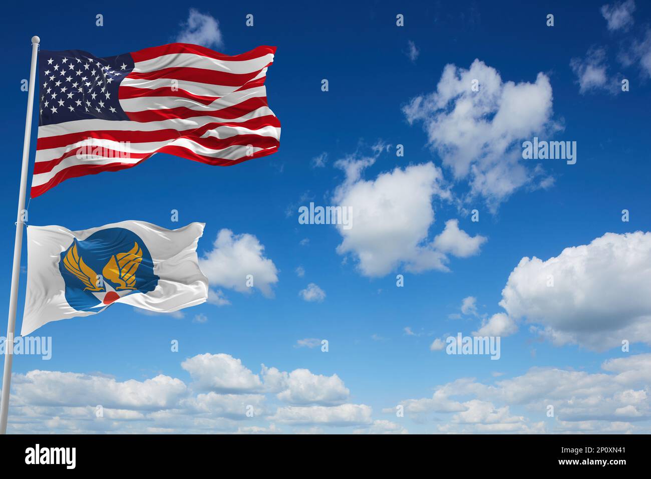 flag of United States Army Air Corps Hap Arnold Wings waving in the ...