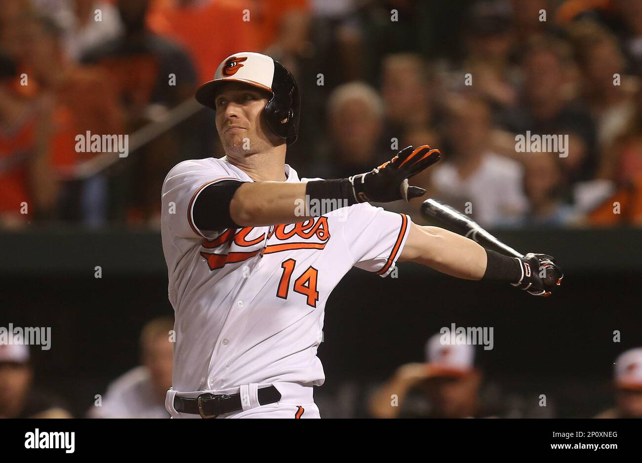 Baltimore Orioles LF Nolan Reimold (14) at bat against the Boston Red ...