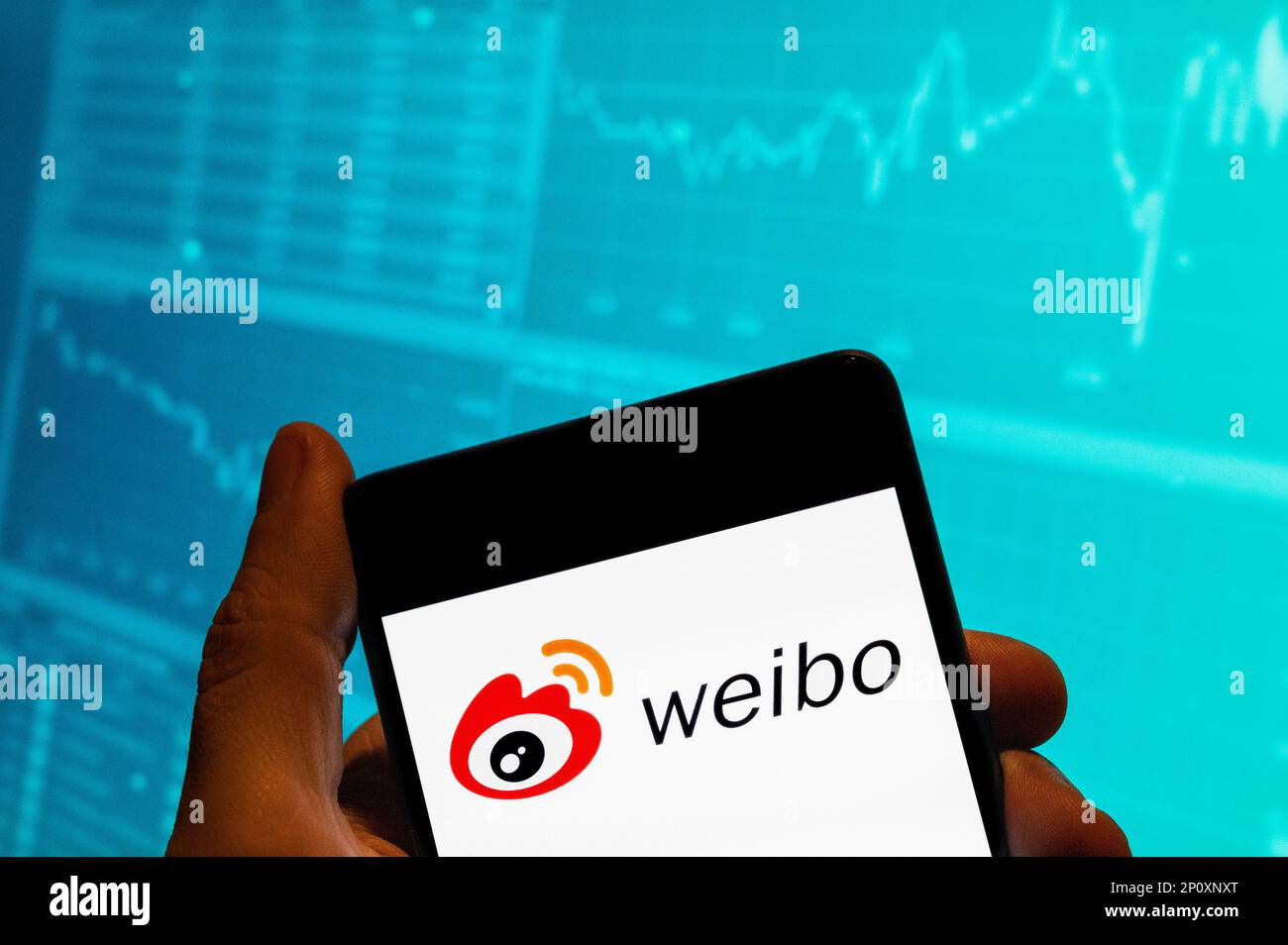 China. 15th Feb, 2023. In this photo illustration, the Chinese social media platform Weibo logo ...