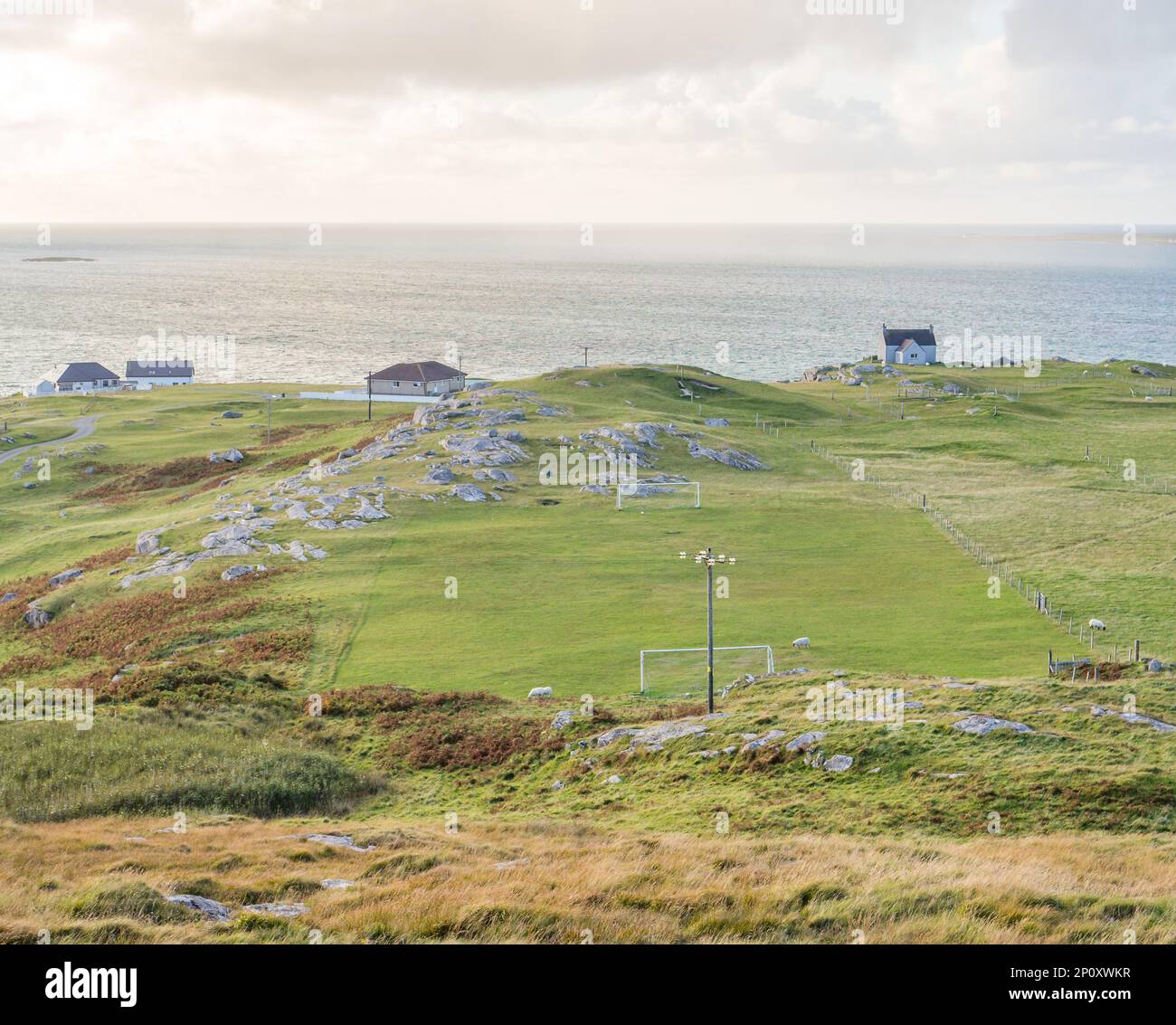Football pitch on the Isle of Eriskay, Outer Hebrides, Scotland, UK ...
