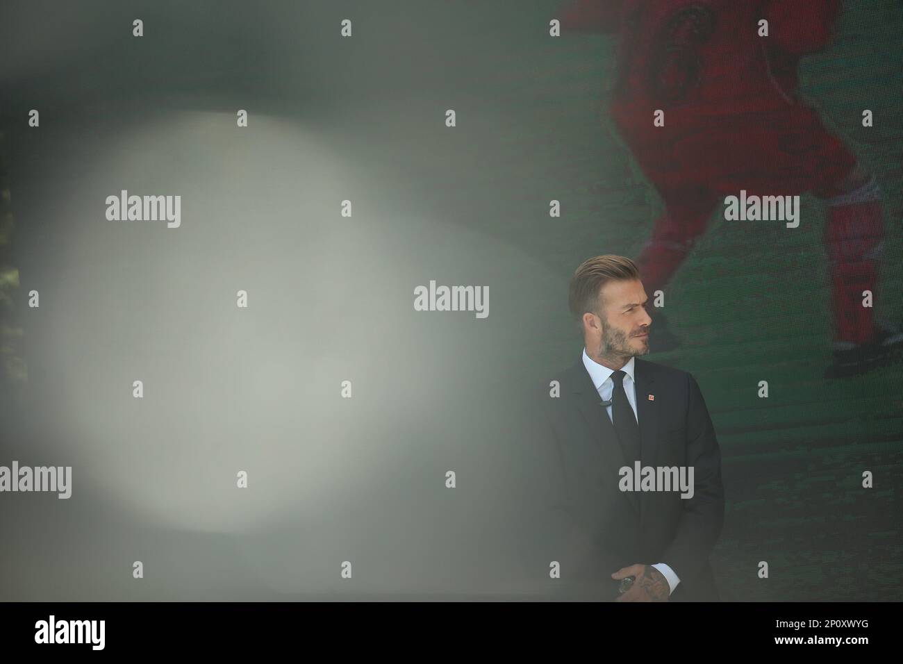 English soccer star David Beckham attends a press conference for Luneng ...