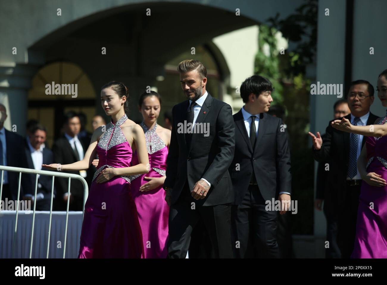 English soccer star David Beckham, center, attends a press conference ...