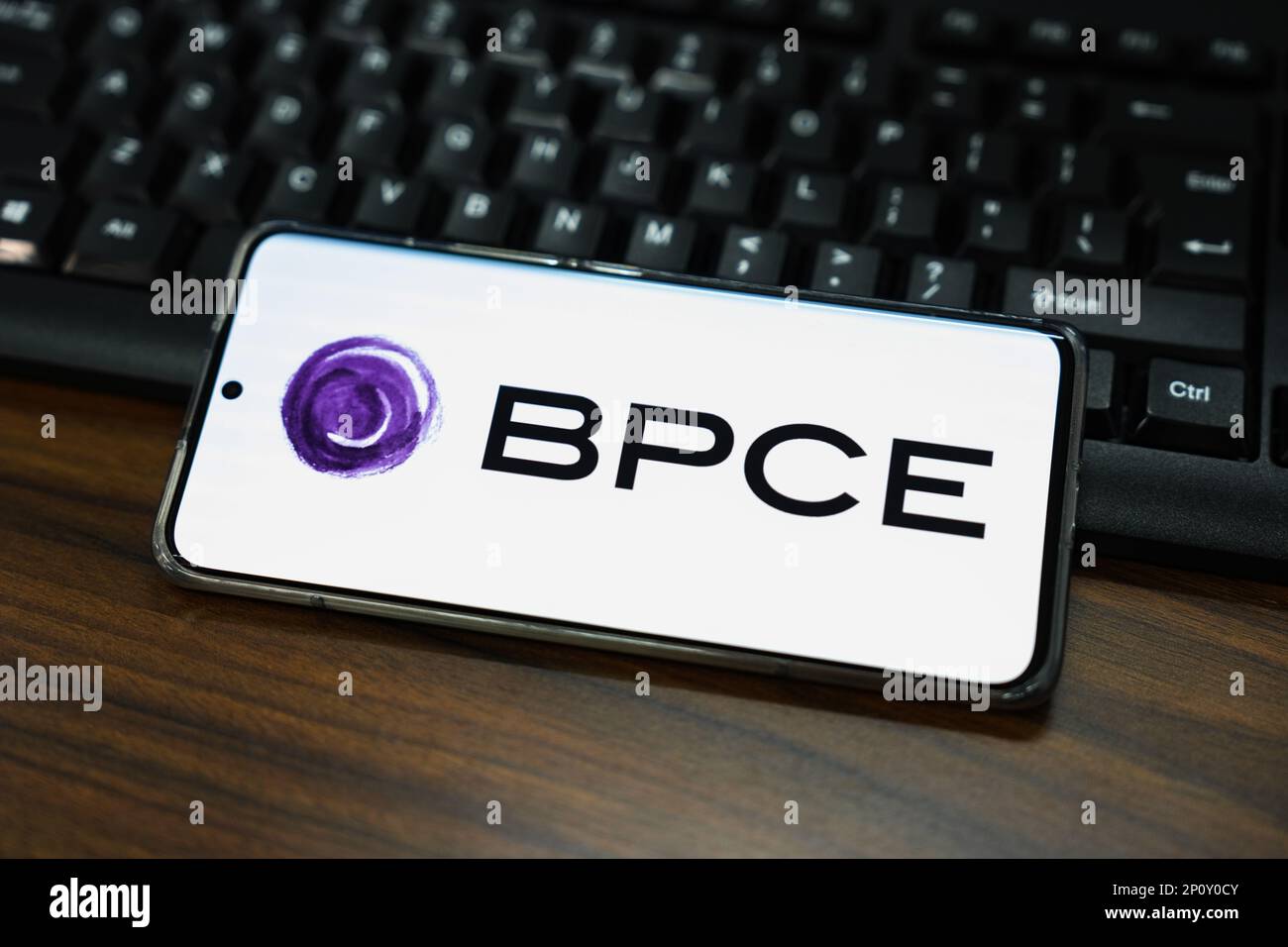 China. 28th Feb, 2023. In this photo illustration, a Groupe BPCE logo ...