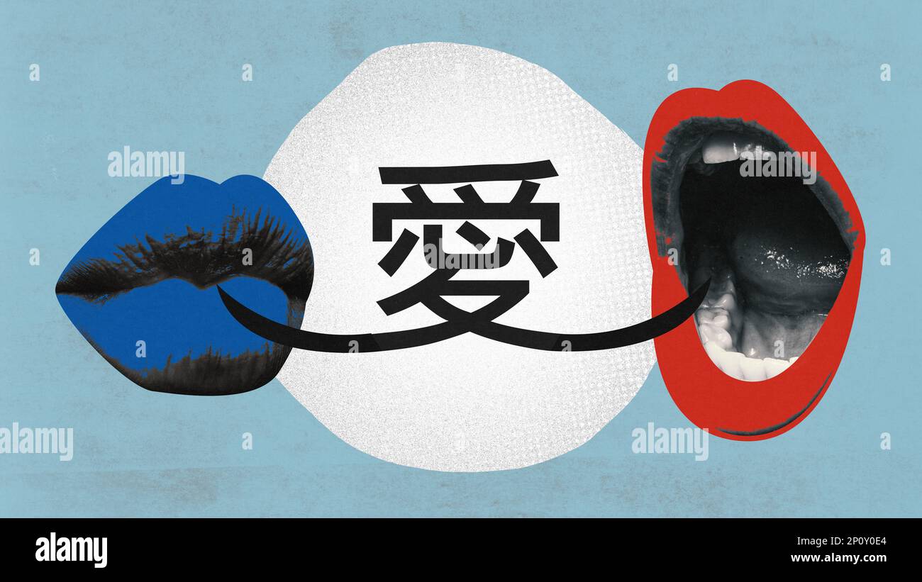 Contemporary art collage. Concept of education, studying foreign ...