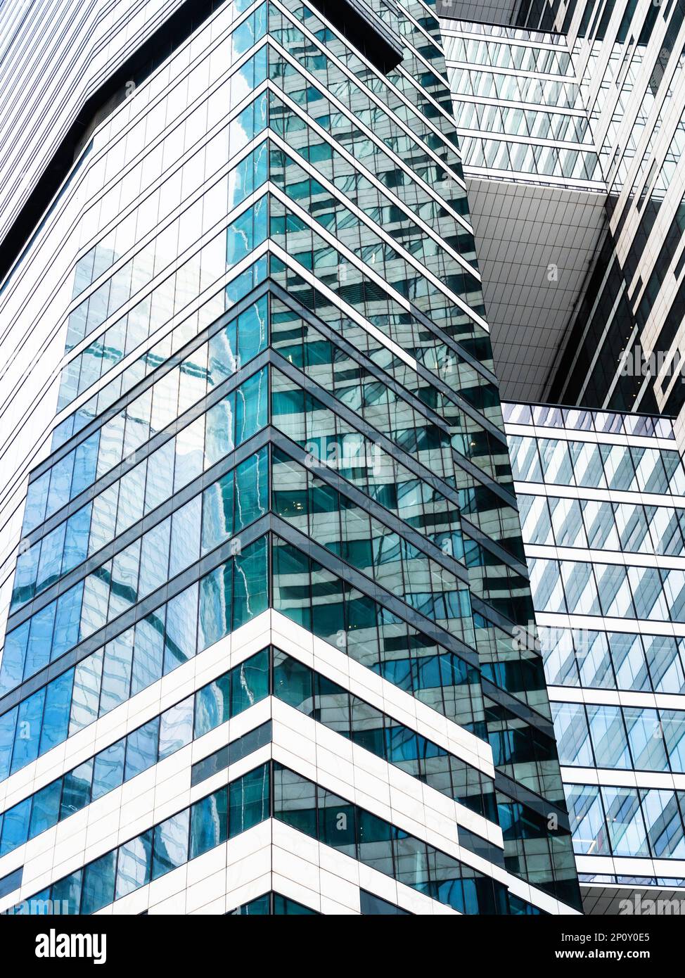 glass walls of multi-storey buildings in Moscow city district Stock ...