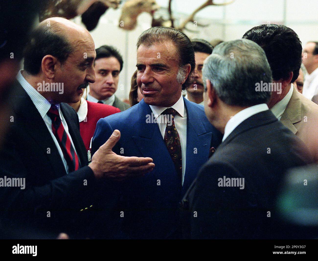 Argentine President Carlos Saúl Menem at a firearms exhibit in Buenos ...