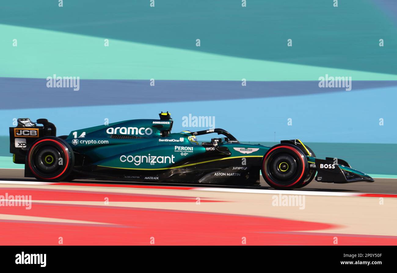 Aston Martin's Fernando Alonso during practice day of the Bahrain Grand ...