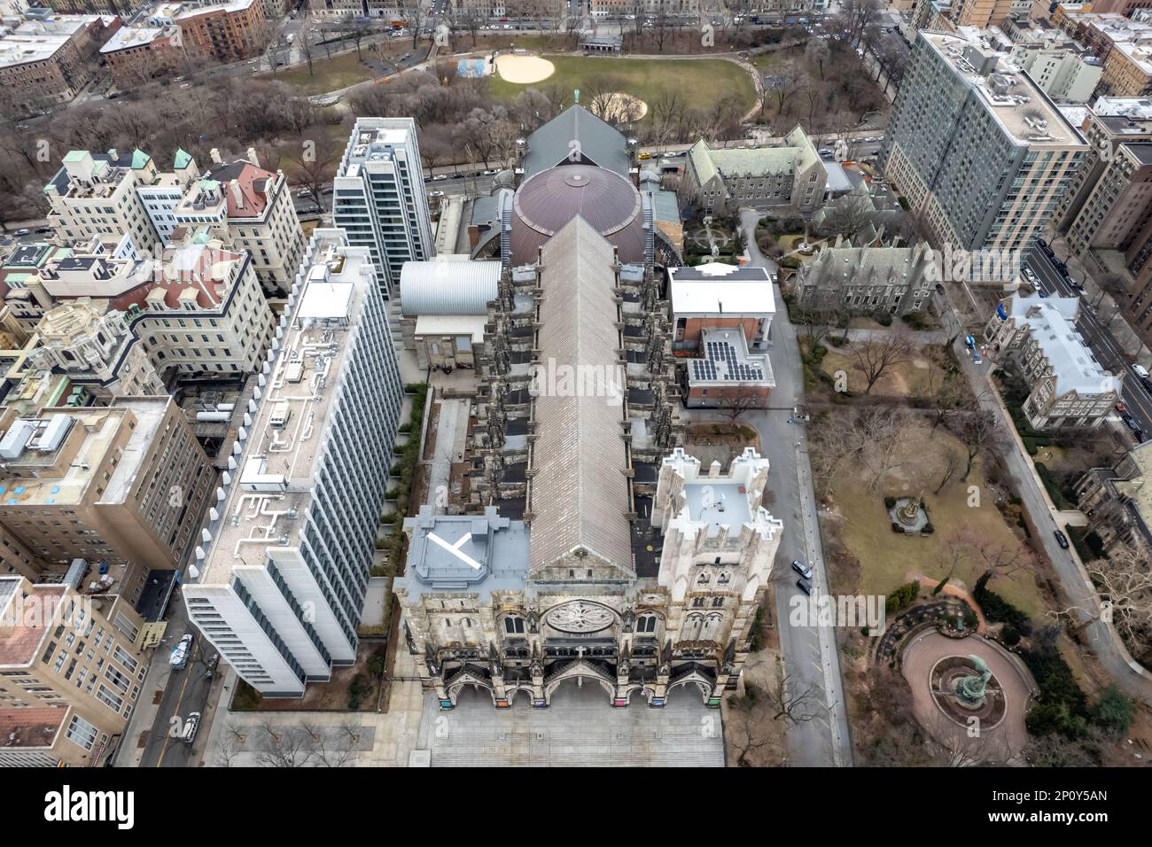 An aerial view of old architectural St. John the Divine's building in New York City Stock Photo ...